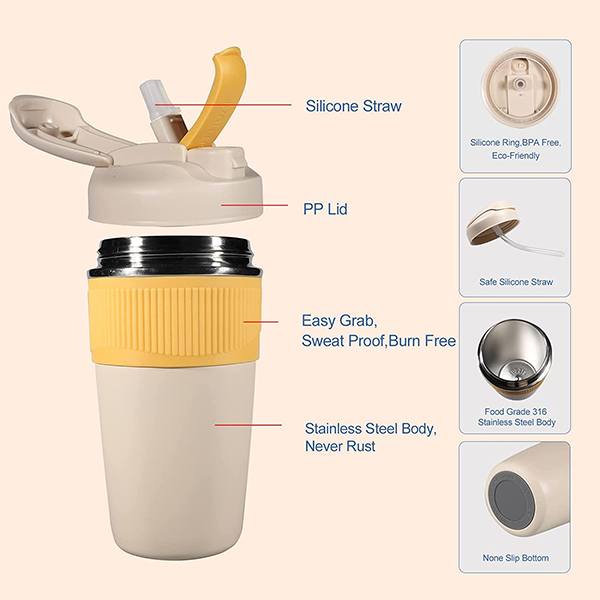 Buy Yellow Customized Travel Mug 2 in1 Double Wall Vacuum Insulation ...