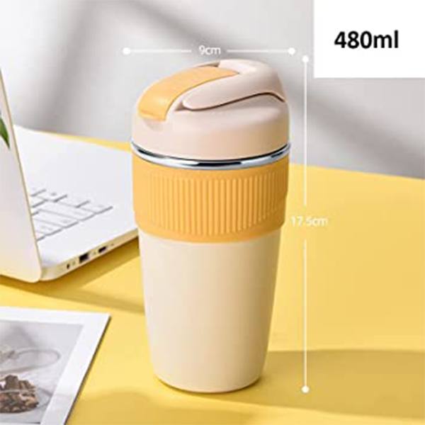 Buy Yellow Customized Travel Coffee Mug with Lid and Straw, 480 ml ...