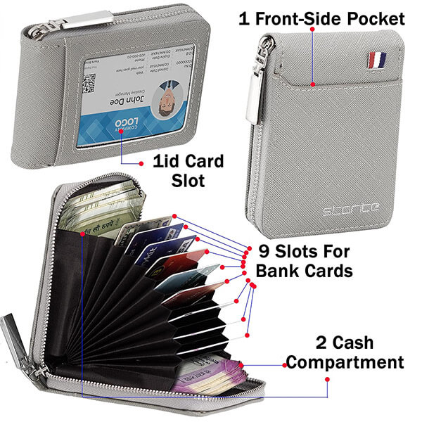 Buy Grey Customized PU Leather Visiting Card Holder Money Wallet Zipper ...