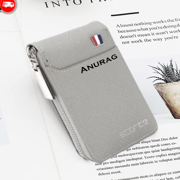 Buy Grey Customized PU Leather Visiting Card Holder Money Wallet Zipper ...