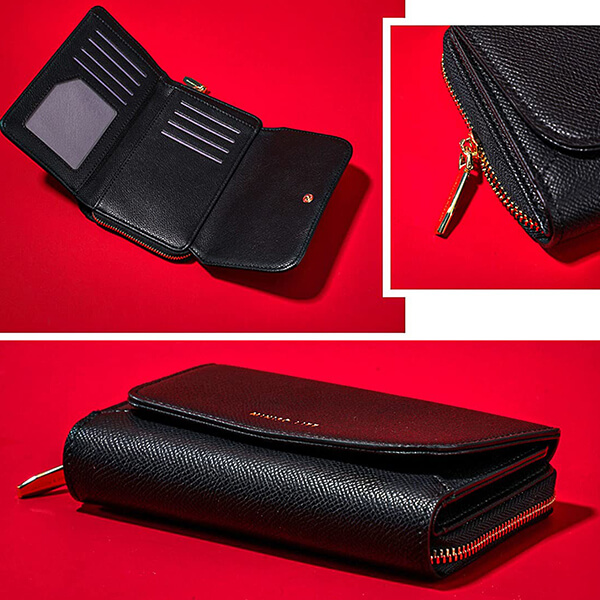 Buy Black Customized MINISO Metal Textured Women's Wallet with Zipper ...